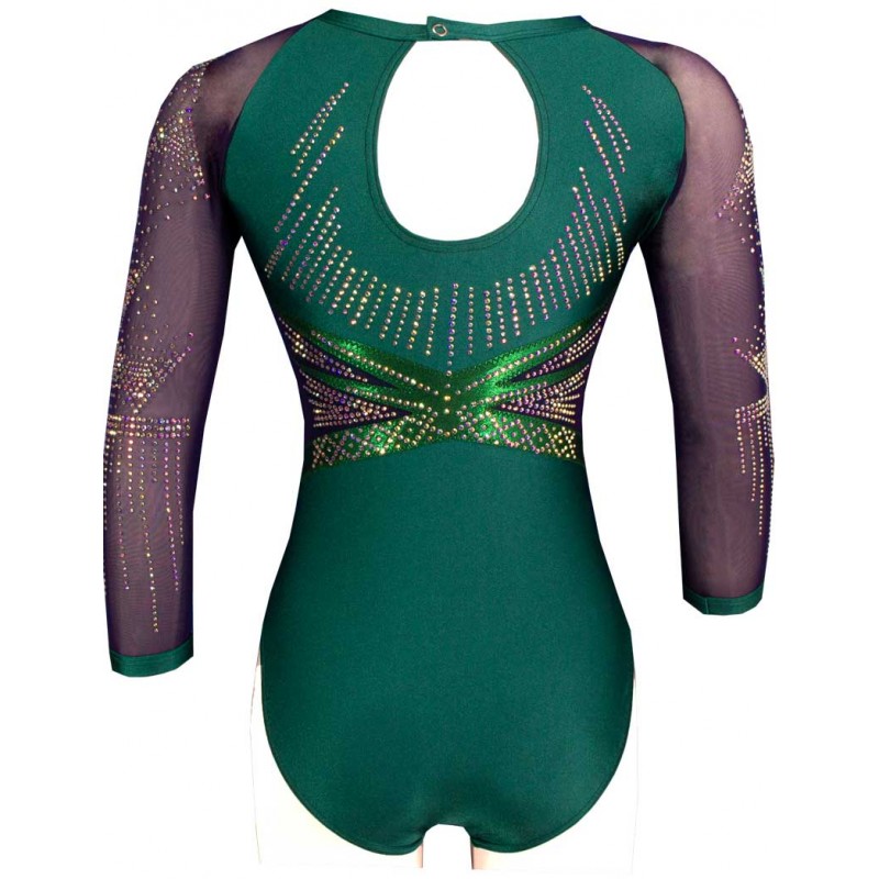 Justaucorps de Gym Toscane-01 – Élégant Vert Émeraude avec Strass